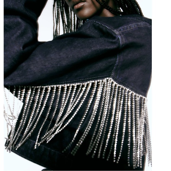 Zara | Jackets & Coats | Zara Jewel Trim Fringed Denim Jacket | Poshmark